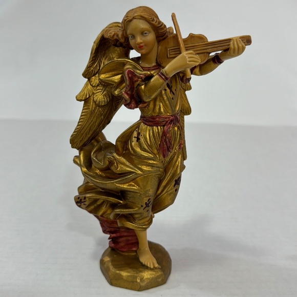 Source Unknown | Holiday | Vintage Golden Color Angel Figurine Playing ...